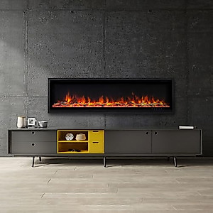 Kennedy II 60 Inch WiFi-Enabled Electric Fireplace, Wall Mount and Insert, Slim Modern Electric Fireplace Insert, Multicolor Realistic Flame, Touch Screen, Remote Control, Logs and Crystals, Black