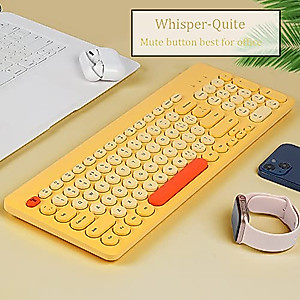 Wireless Keyboard with Mouse Combo, 2.4G Full Size Keyboard with Round Keycap and Silent Optical Mice Set for Computer PC Laptop (Yellow)