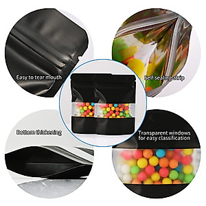 100 Pieces Smell Proof Mylar Bags, Resealable Food Storage Bags with Clear Window, Foil Pouch Stand-up Bags for Food Self Sealing Storage Supplies (Black, 4 x 6 Inch)