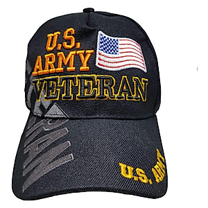 Army Black Baseball Cap US Veteran V American Flag USA Hat United States (Army Veteran Cap Black Side Shadow)