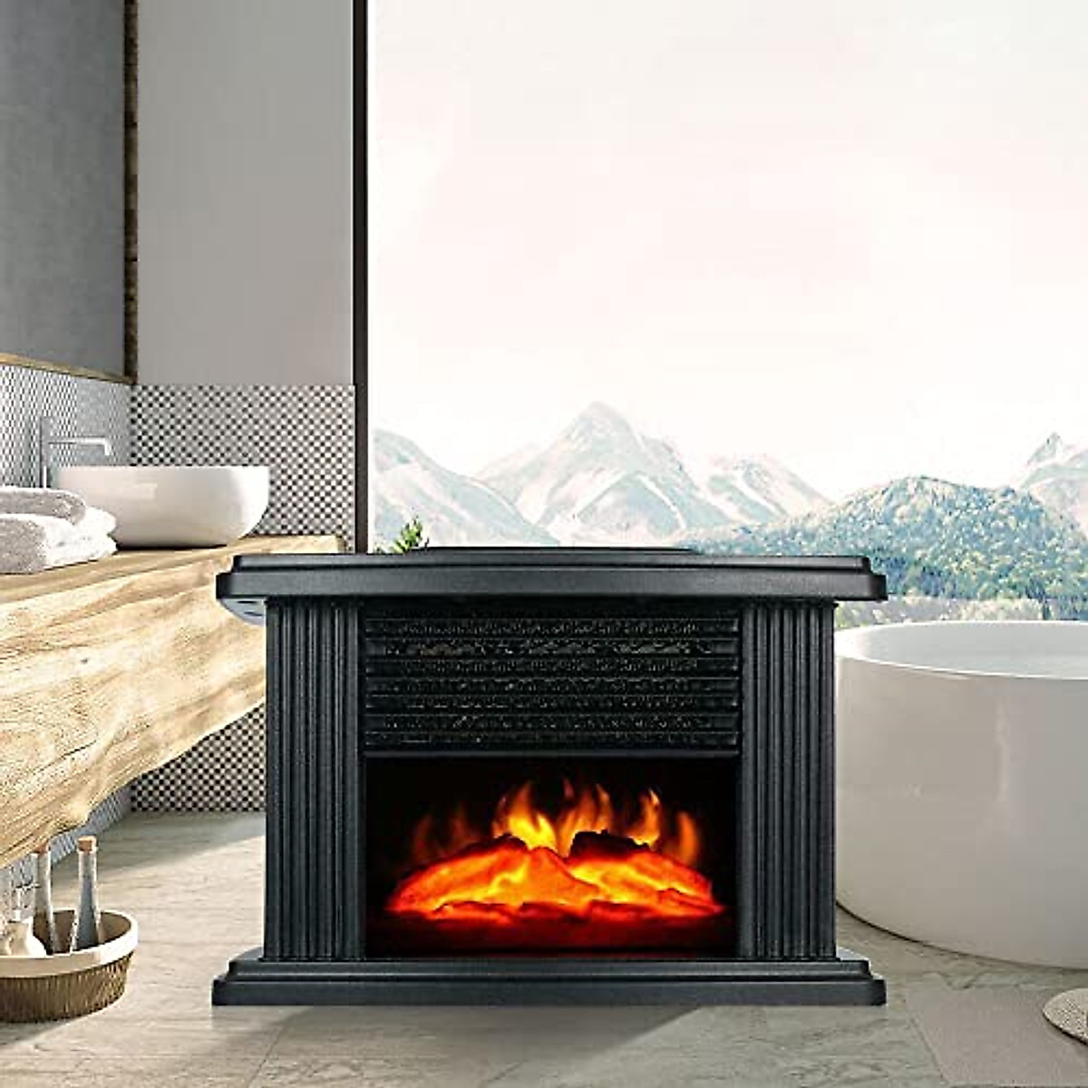 1000W Electric Fireplace Indoor Fireplace Mini Electric Fireplace Portable Heater Burner Warmer Winter Warmer Fan Stove 3D Flame Stove Log Burner Lightweight