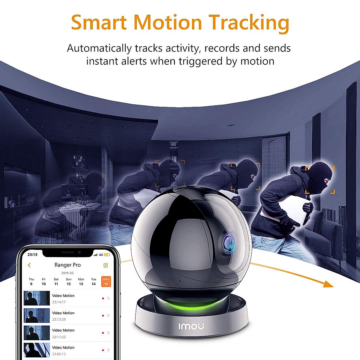 Imou Security Camera Indoor 1080P WiFi Camera (2.4G Only) 360 Degree View Smart Camera with Night Vision, 2-Way Audio, Smart Tracking, Sound Detection, Spotlight & Siren and Ethernet Port, Rex 2MP