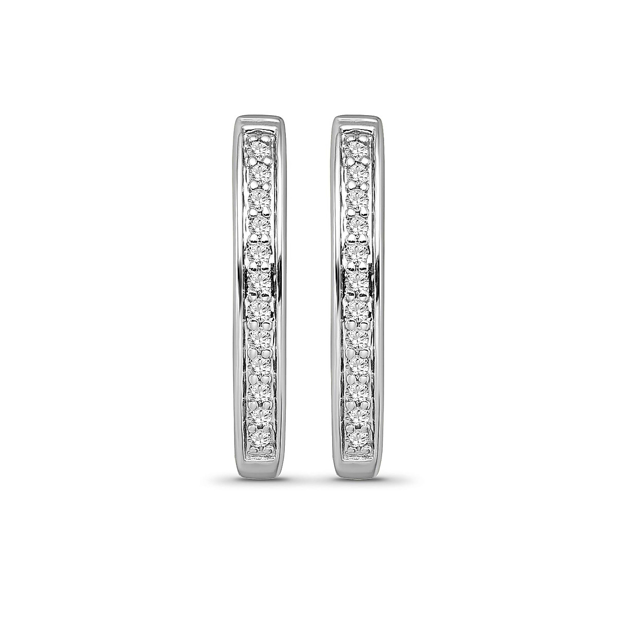 ARAIYA FINE JEWELRY 925 Sterling Silver Round-shape Inside and Outside Diamond Oval Hoop Earrings for Women (1/4 cttw, I-J Color, I2-I3 Clarity)