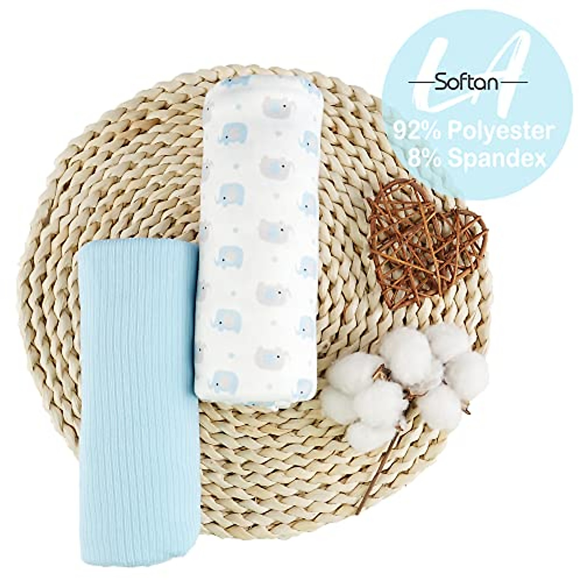 Lasoftan Jersey Swaddle Blanket, Ultra Soft Stretchy Receiving Blanket, Baby Boy Newborn Swaddle Wrap, 40 x 30 inches, 2 Pcs, Elephant