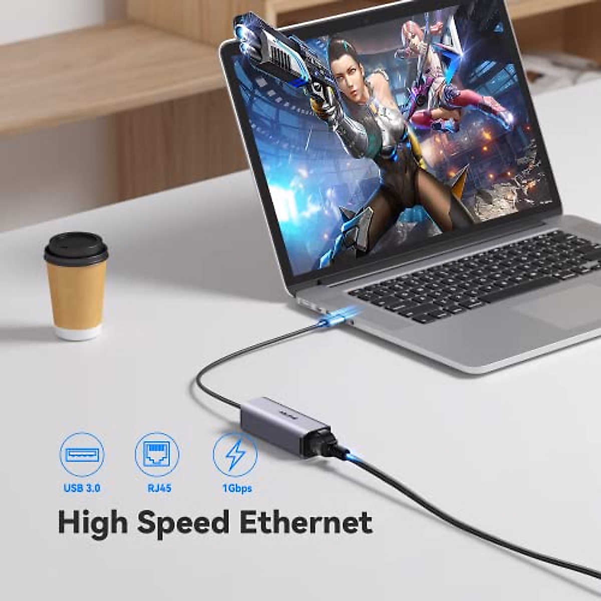 ABLEWE USB to Ethernet Adapter, USB 3.0 to 100/1000 Gigabit Ethernet LAN Network Adapter, RJ45 Internet Adapter Compatible with Laptops MacBook, Surface, macOS, Chrome OS, Windows, Linux