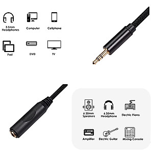 Smithok 2 Pack 3.5mm to 1/4 inch Female Headphone Adapter, Quarter 1/4 inch 6.35mm Stereo Female Jack to 1/8 inch 3.5mm Male Audio Adapter for Headphone, Amplifiers, Guitar, Amp etc.- 12inch/30cm