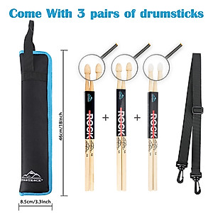 EASTROCK Drum Sticks Bag with 3 Pair Drumsticks, Drumstick Bag Drum Sticks Holder with Floor Tom Hook, Carrying Strap (Black)
