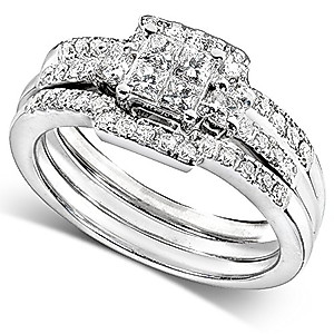 Kobelli Diamond Engagement Ring and Wedding Band Set 1/2 carat (ctw) in 14k White Gold (3 Piece Set), Size 8, White Gold