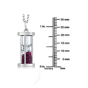 Gem Stone King 925 Sterling Silver Diamond & Gemstone Birthstone Dust Hourglass Necklace For Women With 18 Inch Silver Chain - Red