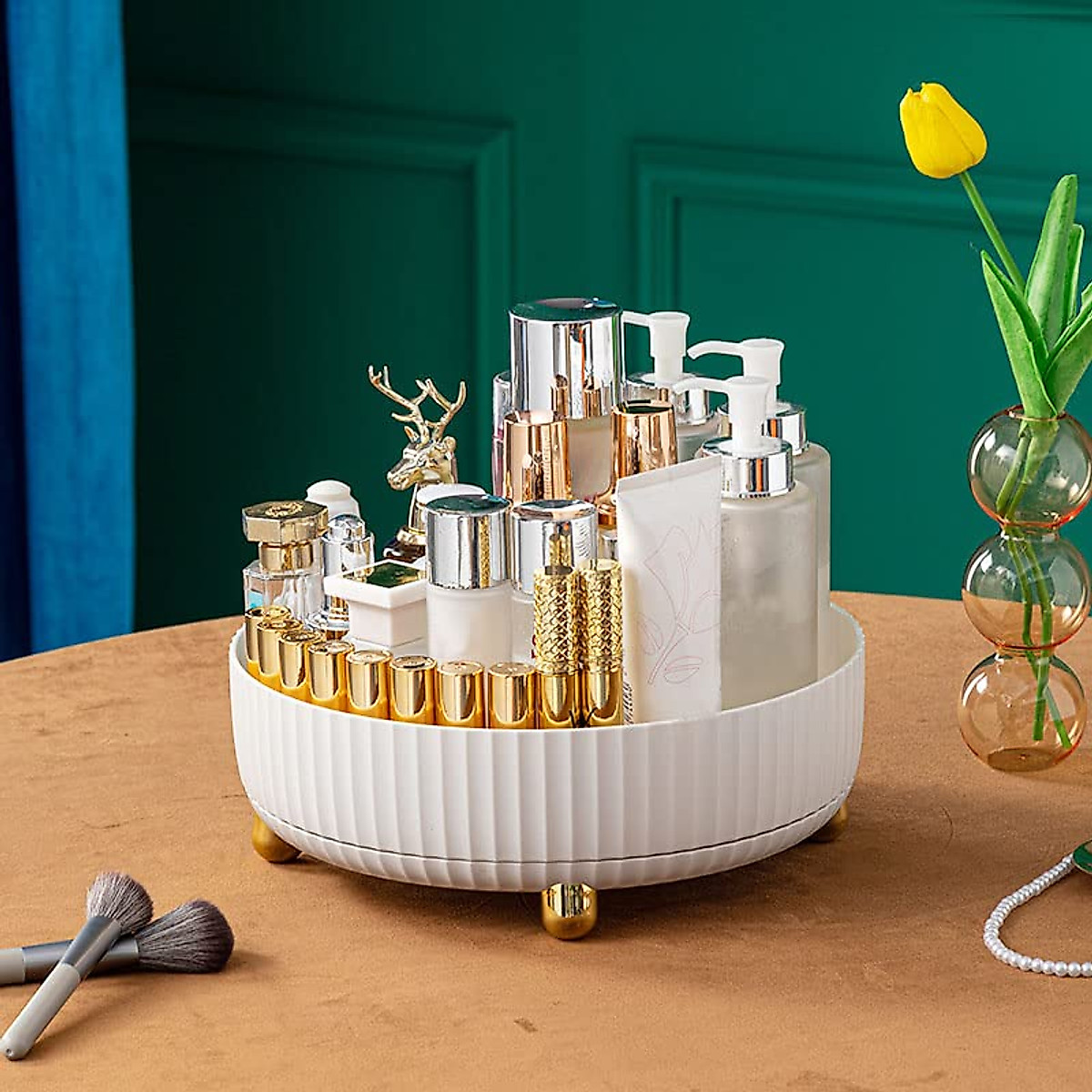 360° Rotating Lazy Susan, Makeup Organizer,Turntable Organizer for Cabinet, Plastic Rotating Turntray Container Bins, Round Spinning Organization for Pantry,Vanity, Spices, Condiments (White)