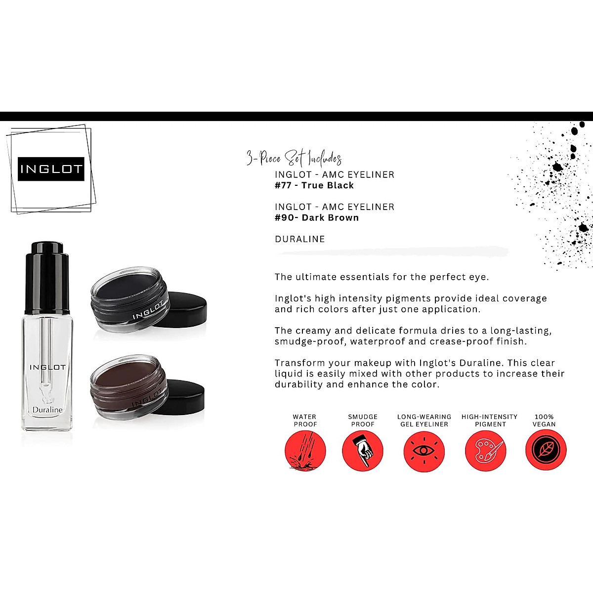 The Beauty Box INGLOT Bundle - Duraline, AMC Eyeliner Gel 77 and AMC Eyeliner Gel 90 (3-Piece)