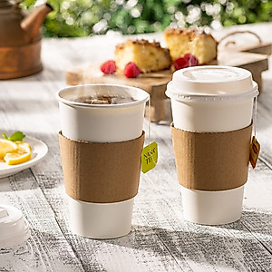 GUSTO [50 Sets 16 oz. Disposable White Coffee Cups with White Lids, Sleeves - To Go Paper Hot Cups - Formerly Comfy Package