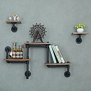 BOTAOYIYI Industrial Pipe Shelving, Farmhouse Shelves for Wall Mount Pipe Bookshelf Floating with Rustic Wooden Planks for Bar Kitchen Living Room