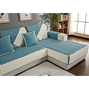 vctops Soft Corduroy Sofa Couch Cover, Plaid Sectional Couch Covers, Non-Slip Sofa Slipcover for Dogs Cats Kids(Blue,36"x36")