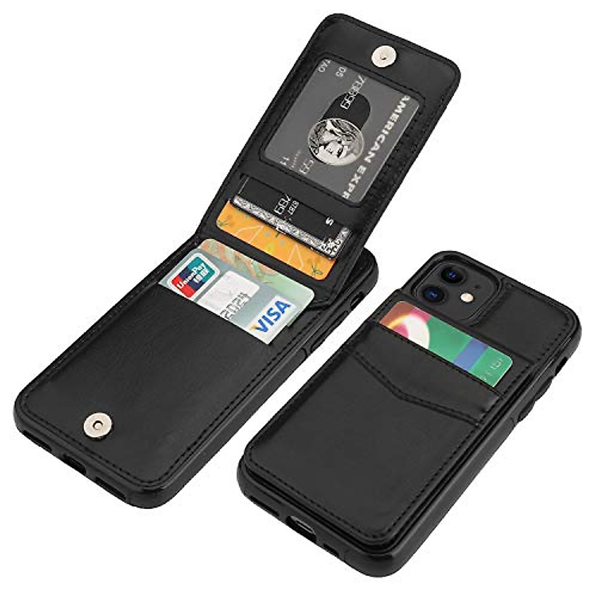 KIHUWEY iPhone 11 Case Wallet with Credit Card Holder, Premium Leather Magnetic Clasp Kickstand Heavy Duty Protective Cover for 11 6.1 Inch(Black)