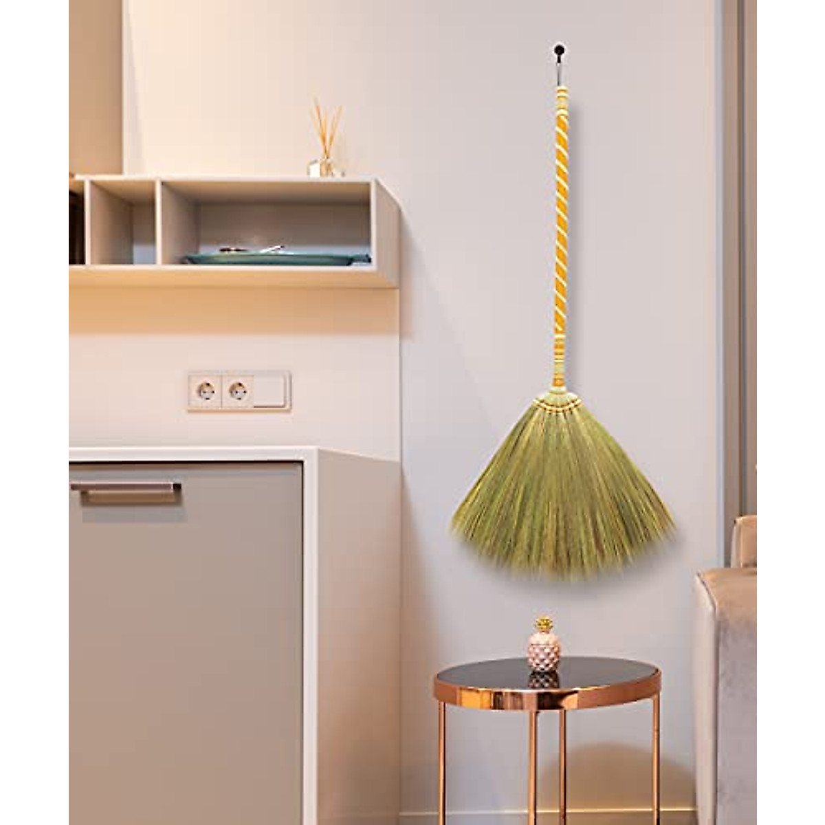 Asian Straw Broom Thai for Cleaning Floor,Housewarming Gift,Thai Vintage Retro Grass Broom Stick, Hardwood Sweeper with Brush Power and Circle Cleaning ( Length 40 inch )