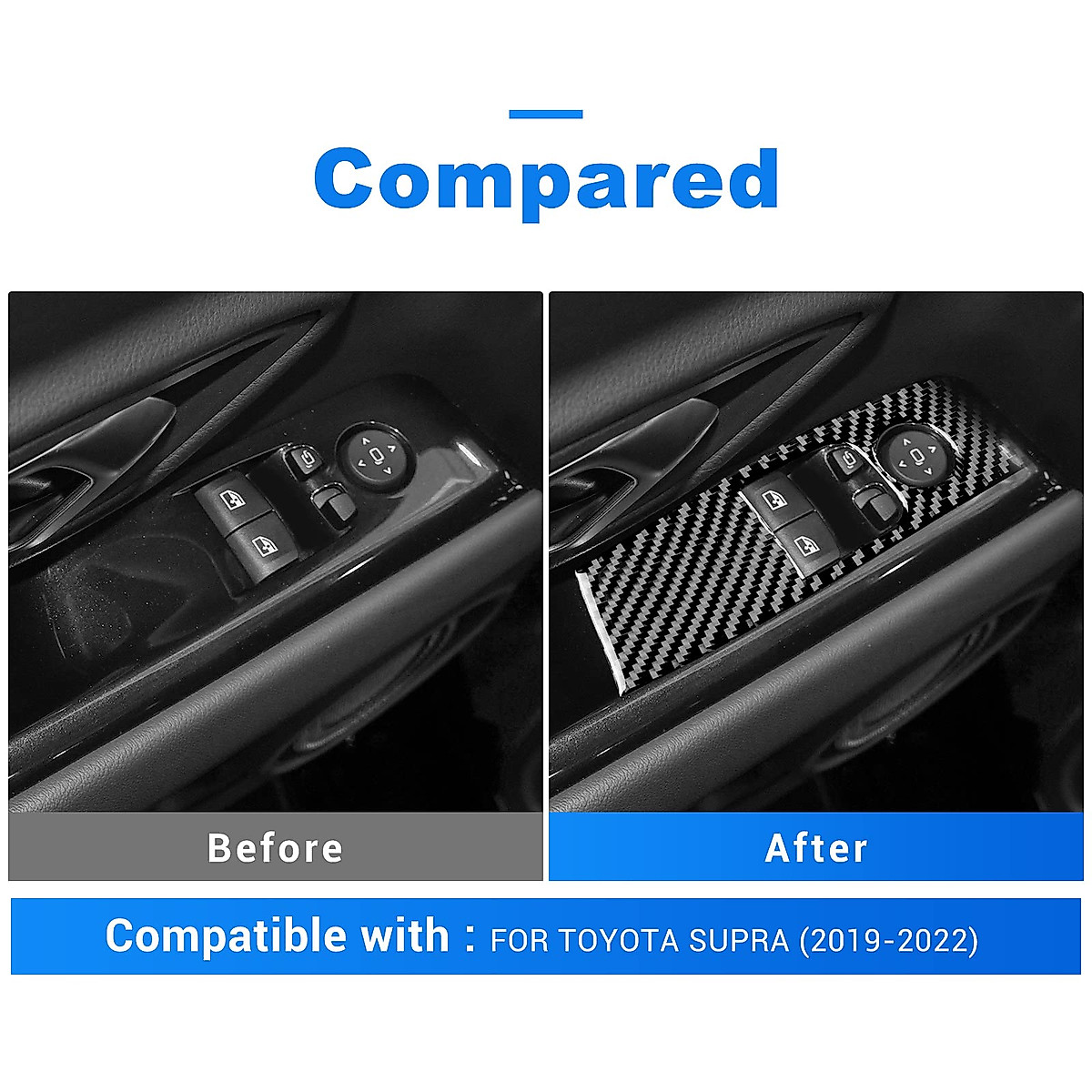 AIRSPEED for Supra Door Window Button Frame Cover Sticker Carbon Fiber Door Window Control Switch Panel Sticker Trim for Toyota Supra GR A90 A91 MK5 2019-2022, Black