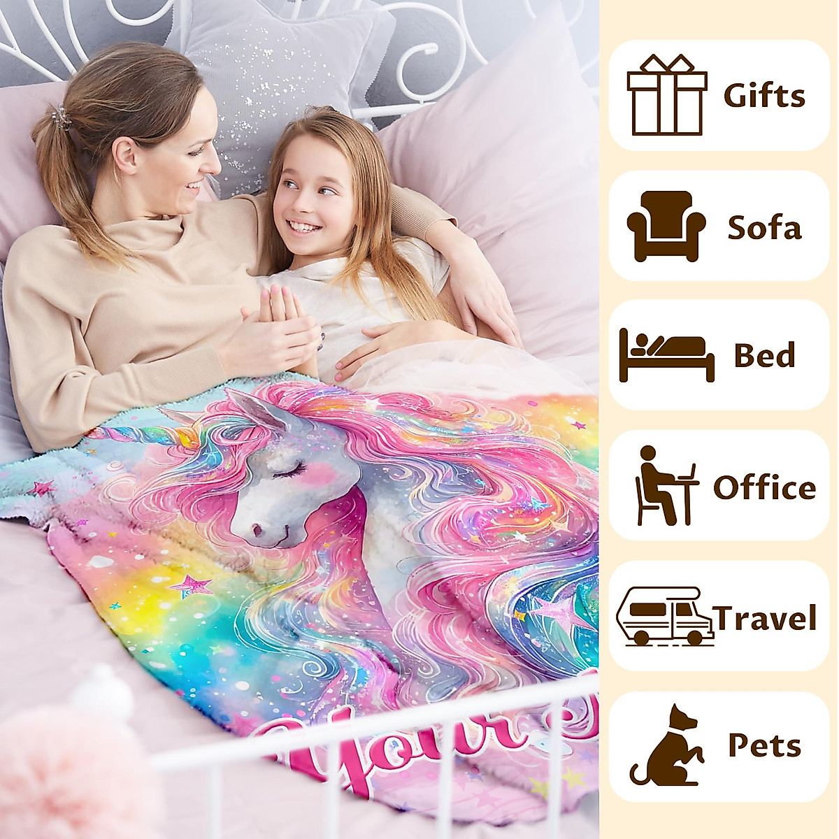 Personalized Cute Unicorn Blanket Gift with Name for Girls, Soft & Cozy Throw Blanket for Kids Girls, Custom 40 * 50 Inch Cute Fuzzy Throws for Sofa Couch