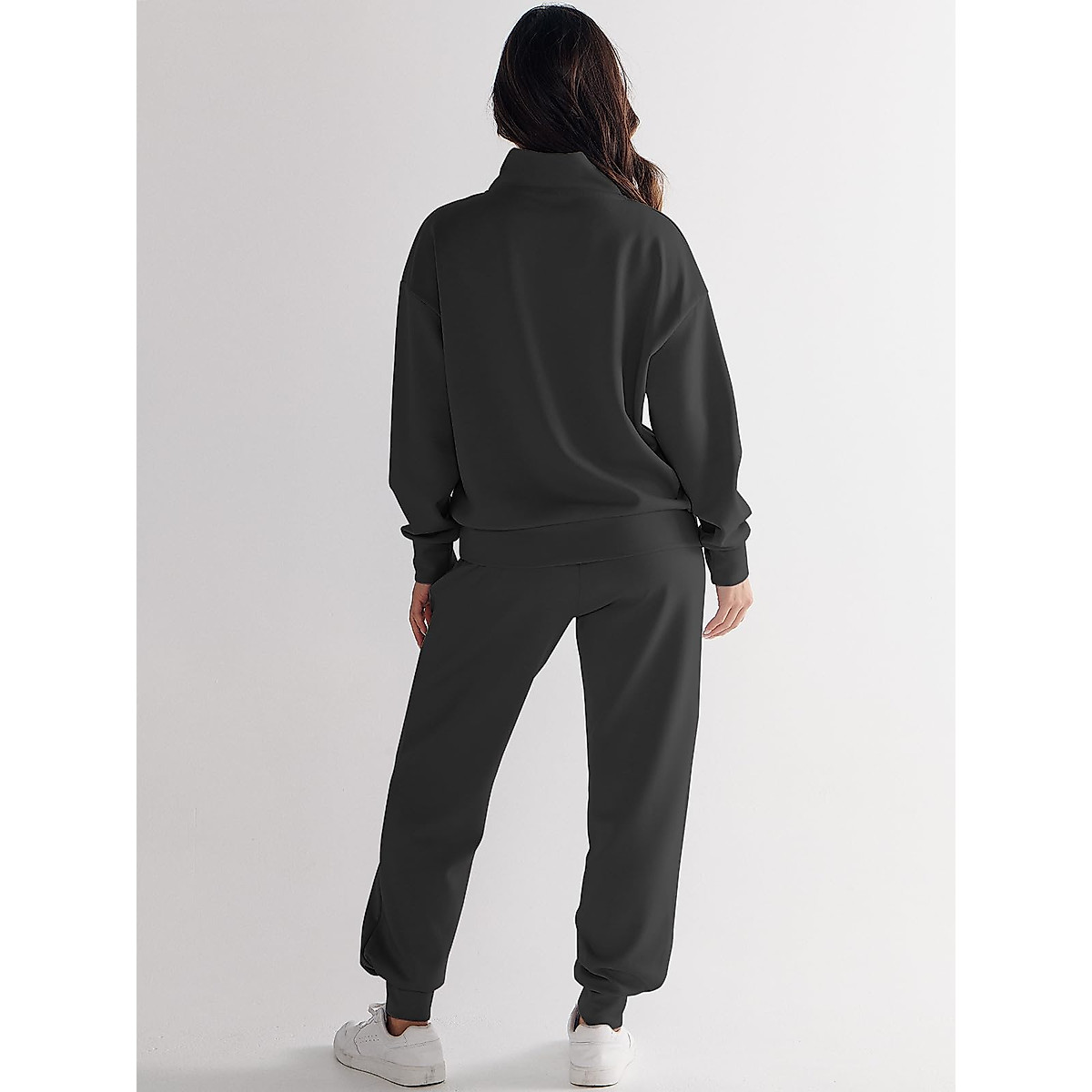 ANRABESS Women's 2 Piece Outfits Sweatsuit Half Zip Sweatshirt Jogger Sweatpant Trendy 2025 Fall Lounge Set Tracksuit Clothes Black Large