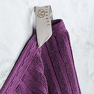 SUPERIOR Cotton 4-Piece Solid and Ribbed Hand Towel Set, Hand Towels- 16" x 28", Plum