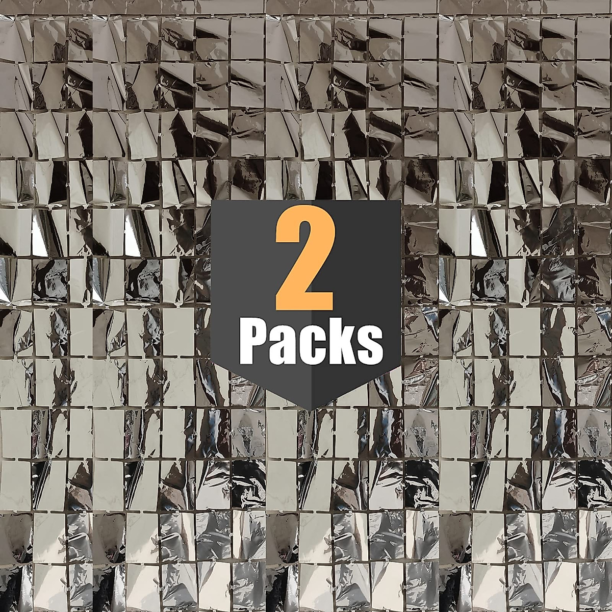 Silver Backdrop Disco Party Decorations Metallic Square Foil Fringe Curtain Photo Booth Props for Birthday Graduation Bachelorette Wedding Engagement Baby Shower Party Decorations -2 Packs (3.3x6.6Ft)