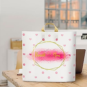 WAKAKO 60Pcs Thank You Bags Plastic Shopping Bags with Handles, Extra Large Thick 18 x 16 Inch Retail Merchandise Gift Bags for Small Business, Polka Dot Heart
