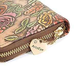 ArtsEye Women's Short Zip Around Wallet (purple rose)