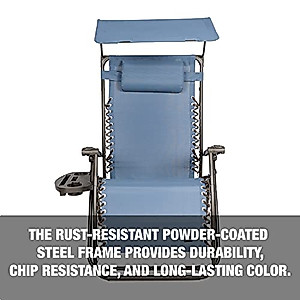 Bliss Hammocks GFC-436WDB 30" Wide XL Zero Gravity Chair w/ Canopy, Pillow, & Drink Tray Folding Outdoor Lawn, Deck, Patio Adjustable Lounge Chair, 360 lbs. Capacity, Denim Blue