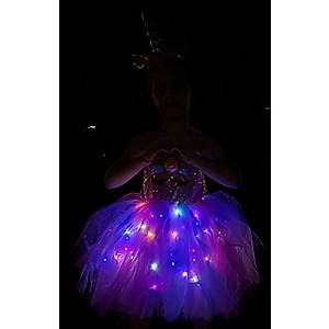 KAKALVER Unicorn Dress for Girls - LED Light Up Costume for Dress Up, Halloween, Birthday Party Decoration - Unicorn Gifts