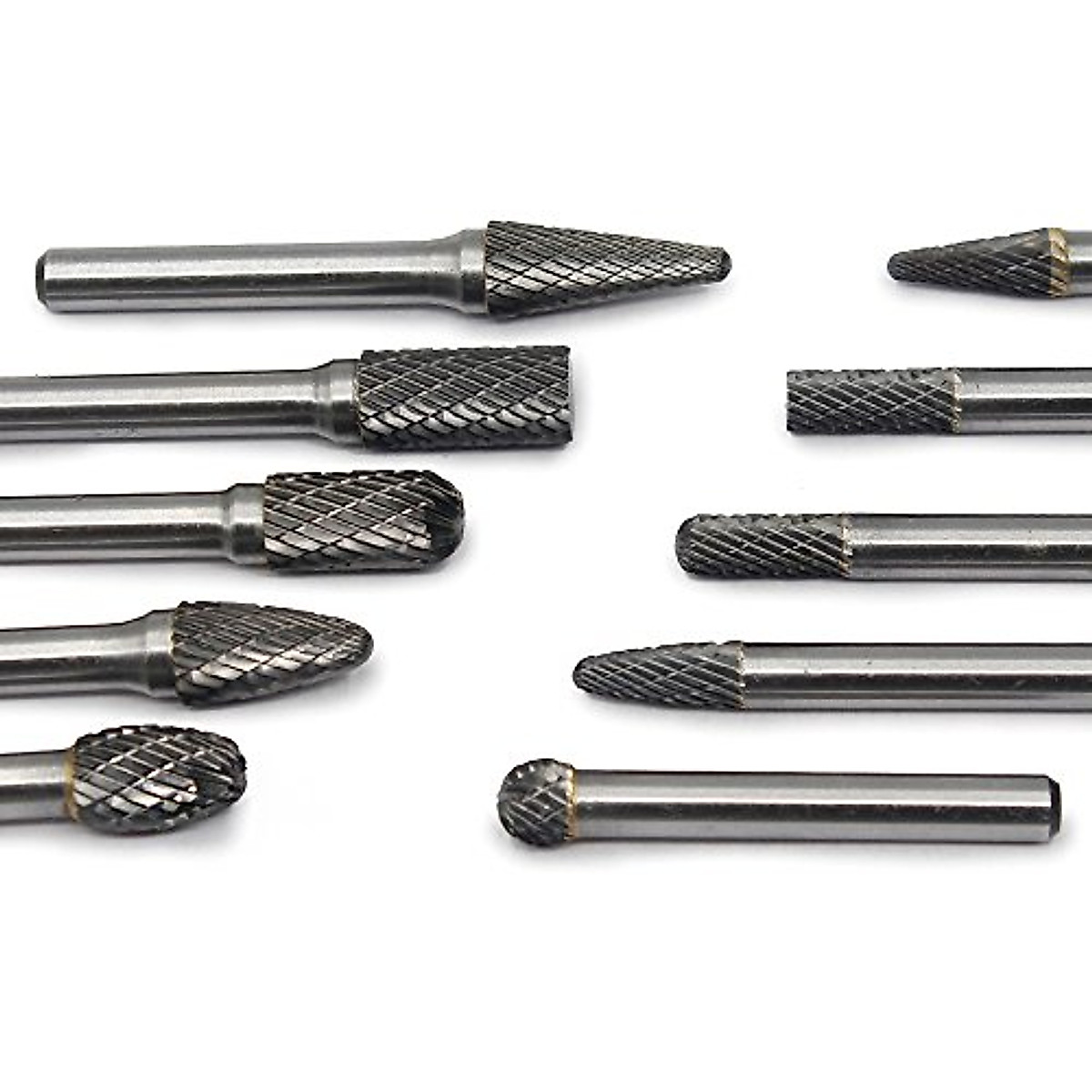 Carbide Burr Set JESTUOUS 1/4 Inch Shank Diameter Double Cut Tungsten Carbide Cutting Burrs Rotary Files Bits for Die Grinder Metal Grinding Woodworking Drilling Carving,10pcs