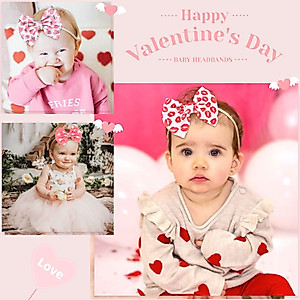 NCMAMA Valentine's Day Baby Headbands Pink Red Love Heart Printed Elastic Nylon Valentines Hairbands for Baby Girls Newborn and Infant 3 Pcs (Valentine's Day- A)