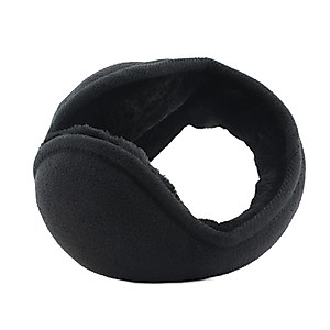 Metog Winter Earmuffs Foldable Polar Fleece Ear Warmer Unisex Behind-the-Head Earmuff Black