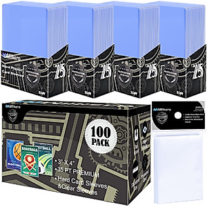 200 Card Sleeves Hard Plastic, Baseball Card Protectors Hard Plastic, 3"x4" Hard Card Sleeves for Baseball Cards, Football Cards (100 Hard Card Sleeves + 100 Clear Sleeves)