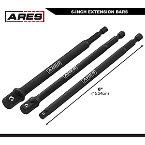 ARES 70001 - 6-Inch Impact Grade Socket Adapter Set - Turns Power Drill into High Speed Nut Driver - 1/4-Inch, 3/8-Inch, and 1/2-Inch Drive