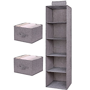 PUiKUS Closet Hanging Shelves - Clothes Organizer and Storage for Sweater Jeans Shirt - Dorm Wardrobe Nursery Rv Room - Kids Closet Hanging Accessories | 5-Shelf Drawers Hanger