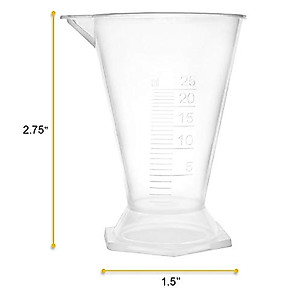 EISCO Conical Measure, 25ml - Polypropylene Plastic, Translucent - Pouring Spout - 1ml Raised Graduations - Hexagonal Base