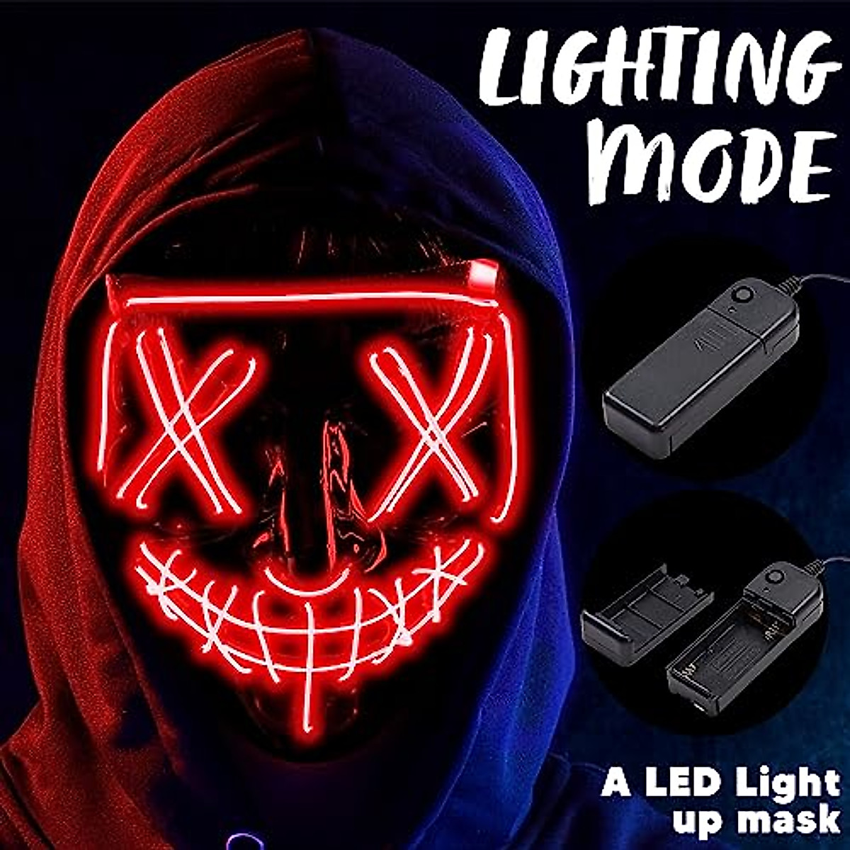 JOYIN Halloween Led Light Up Scary Mask and Gloves for Cosplay Costume (Red), 3 Modes Glow in The Dark Mask for Boys Girls