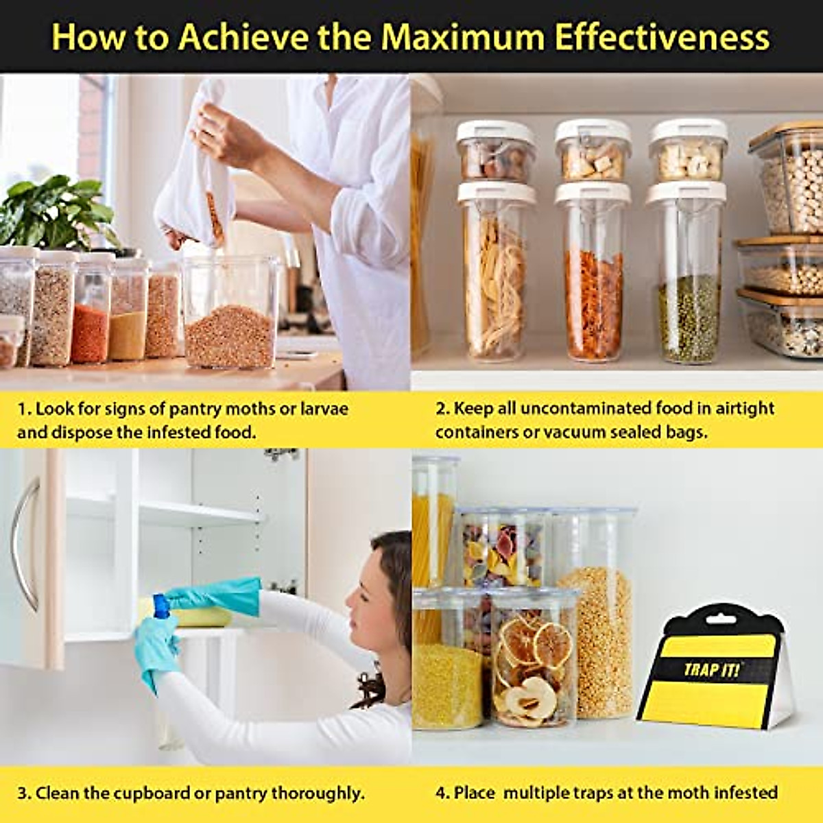 TRAP IT! Pantry Moth Traps, 10 Pack Sticky Glue Trap Indoor with Pheromones to Attract and Kill Grain Flour Seed Meal Moths, Non-Toxic Pantry Pest Killer for House Food and Cupboard Moth Control