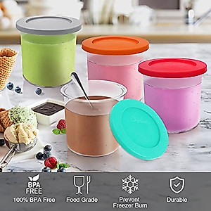 SOPHICO Pint Containers with Silicone Lids Replacement for Pints and Lids, Compatible with NC299AMZ & NC300s Series Ice Cream Maker, Airtight and Leaf-Proof (2 Pack, Orange)