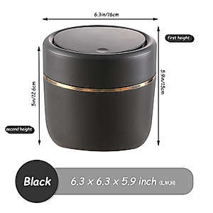 YISTOS Mini Trash Can with Lid, Black, Press-Top, Polypropylene, Desktop, Office, Vanity, Coffee Table