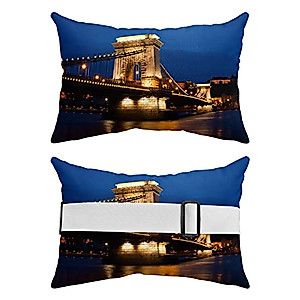 Prime Leader Recliner Head Pillow Ledge Loungers Chair Pillows with Insert Modern Dark Blue Sky Building Bridge Night Scene Lumbar Pillow with Adjustable Strap Outdoor Waterproof Patio Pillows, 2 PCS