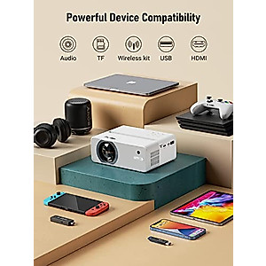 YEHUA WiFi Projector, 4K HD Outdoor Projector Mini Projector with Remote, 1080P & 160" Screen Supported, Movie Home Theater for TV Stick, Laptop,PC, iOS & Android, PS4, HDMI, USB, AUX, AV