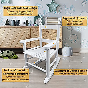 Pvillez Childs Rocking Chairs, Classic Wooden Rockers for Boys and Girls, Indoor and Outdoor Kids Rocking Chair for Sun Rooms, Porches, Living Rooms, Bedrooms, Nursery, White