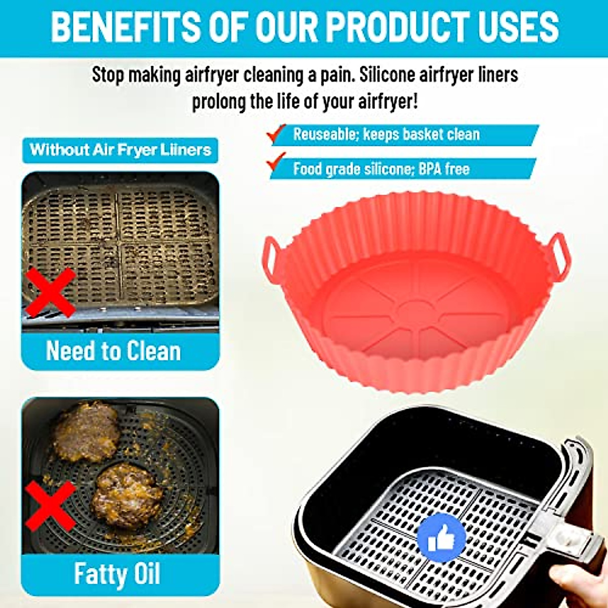 Nuova Era 2-Pack Air Fryer Silicone Pot for 3 to 5 QT, Air Fryer Silicone Liners, Air Fryer Accessories, Reusable Silicone Bowl for Baking, Air Fryer Basket, Air Fryer Basket for Oven