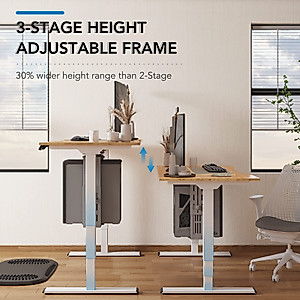 FLEXISPOT Pro Bamboo 3 Stages Dual Motor Electric Standing Desk 55x28 inch Whole-Piece Desk Board Height Adjustable Desk Electric Sit Stand Up Desk Modern Desk (White Frame + Bamboo Desktop)