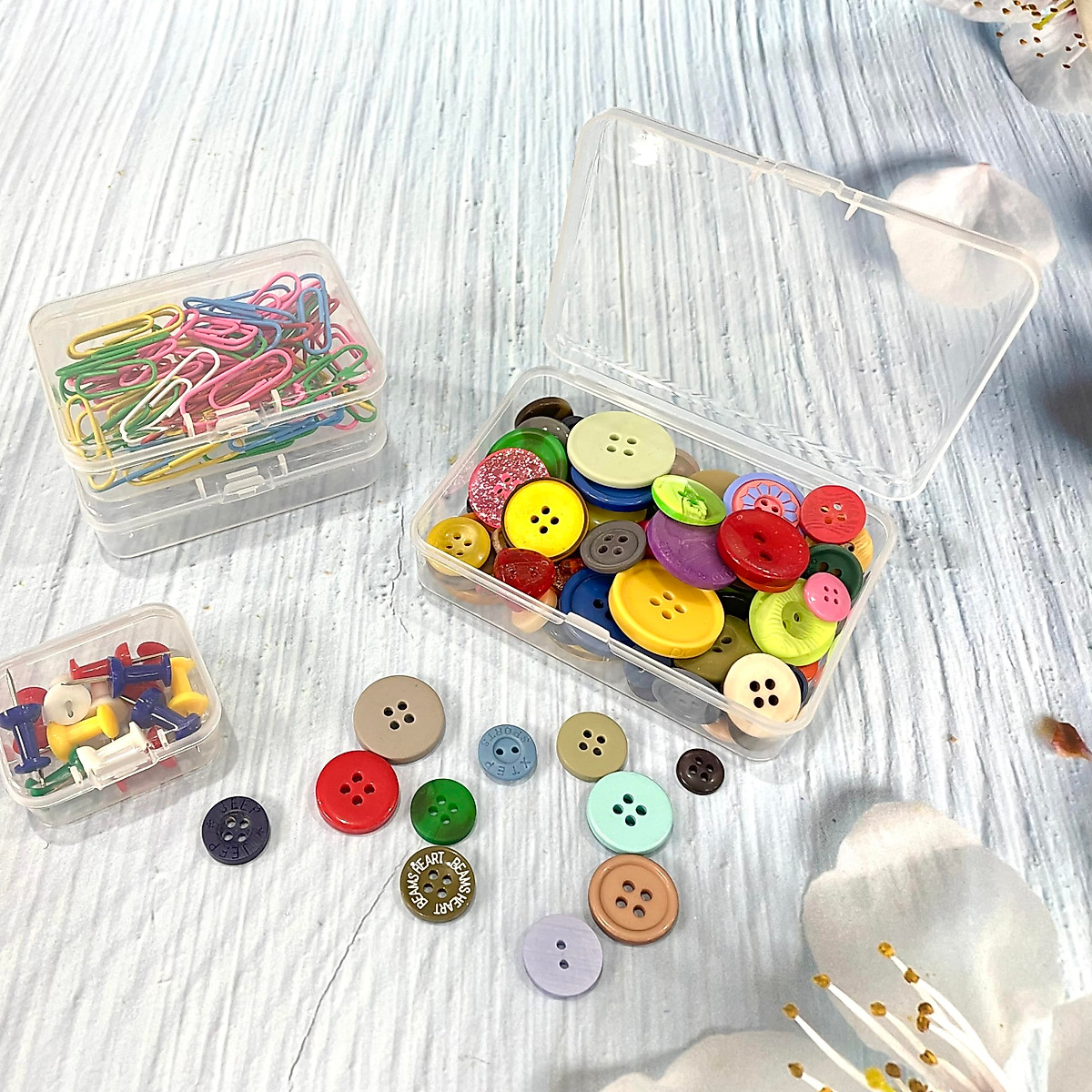 Oarolloy 16pcs Small Plastic Organizer Storage Boxes 4 Sizes Rectangle Clear Plastic Organizer Storage Box Mini Mini Empty Containers with Lids for Beads, Jewelry, Nail Art, Crafting