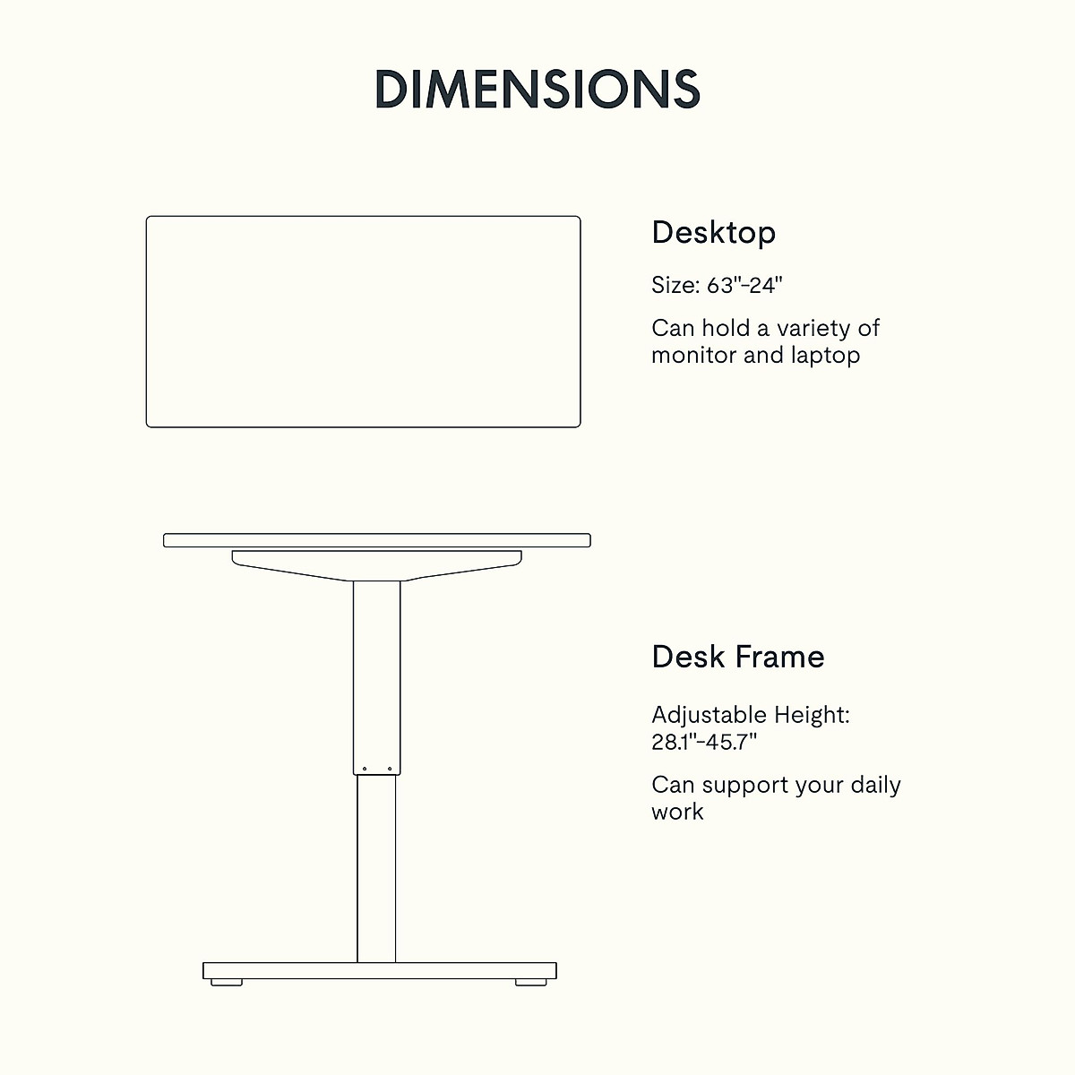 FLEXISPOT EN1 One-Piece Solid Wooden Standing Desk 63 x 24 Inches Height Adjustable Electric Sit Stand Home Office Desks (Black Frame + Rubber Wood Top, 2 Packages)