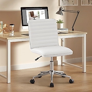 Furnimart Faux Leather Mid-Back Armless Office Desk Chair Adjustable Task Chair Home Office Chair Small Swivel Chair Dorm Chair with Smooth Casters (PU White)