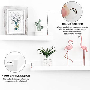 YOYAI Natural Bamboo Floating Shelves Wall Mounted Rustic Wood Wall Shelves Wooden Wall Storage Organizer Home Decor Living Room Kitchen Bedroom (White,13.8 in)