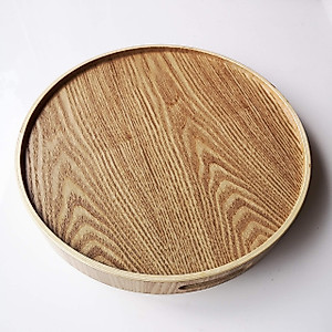 i-lan Multi-Purpose Large Wooden Round 2" High Wall Severing Tray Food Storage Platters Plate with Handles,16 Inch Cocktail Circular Wood Tray for Breakfast, Drinks, Snack, Coffee Table (XL-40cm)